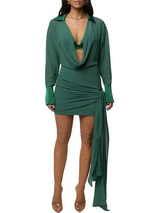 JLUXLABEL Mini Dress With Plunge Neckline And Draped Overlay - Green