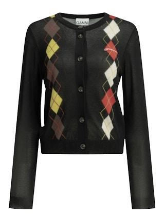 GANNI Argyle Cardigan - Black