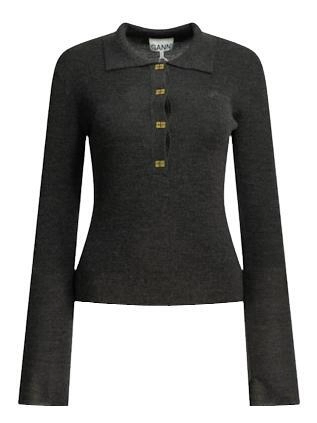 GANNI Logo Polo Shirt Sweater - Grey