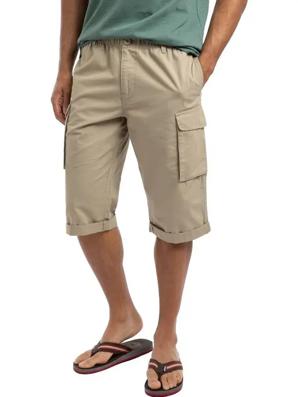 WEIRD FISH Summersville Cargo 3/4 Length Ripstop Shorts - Flint Stone
