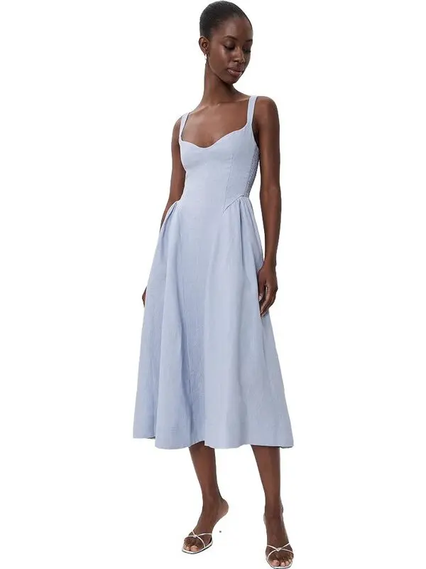 REFORMATION Birdie Linen Midi Dress - Cloud Blue