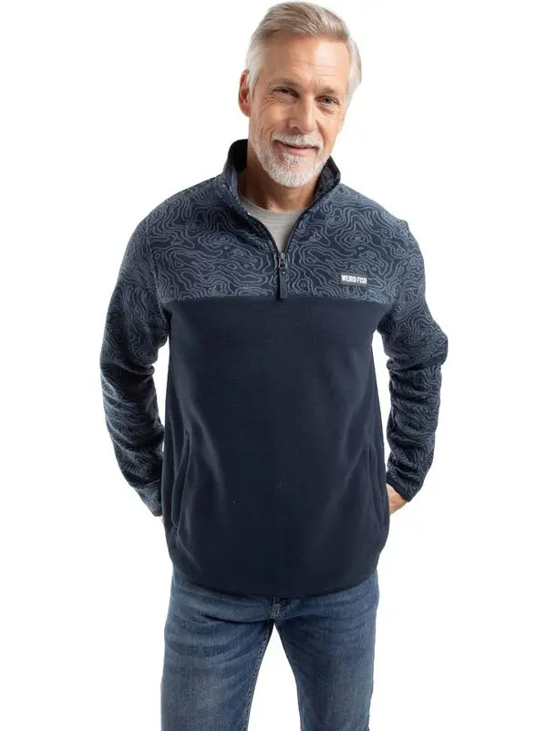 WEIRD FISH Gilbert 1/4 Zip Printed Microfleece - Navy