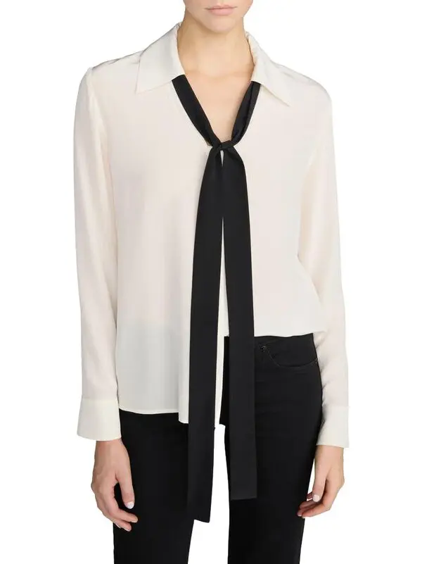 FRAME Contrast Tie Silk Shirt - Cream