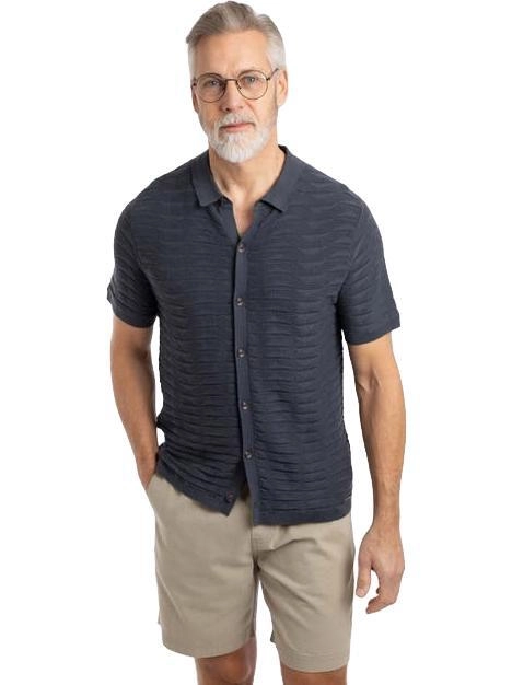 WEIRD FISH Tod Short Sleeve Knitted Polo Shirt - Navy