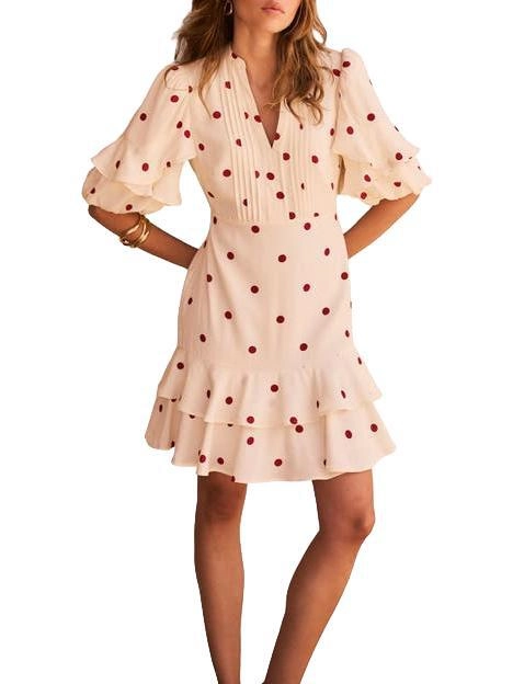 Mint Velvet Polka Dot Ruffled Mini Dress - Red