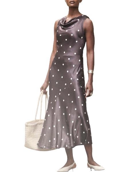 Mint Velvet Polka Dot Cowl Neck Midi Dress - Brown