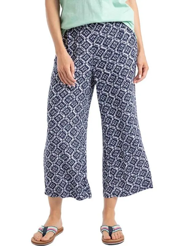 WEIRD FISH Sarita Printed Wide Leg Cropped Trousers - Twilight