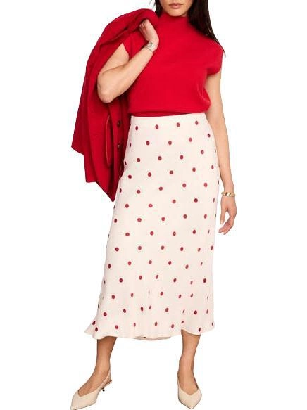 Mint Velvet Polka Dot Slip Skirt - Red