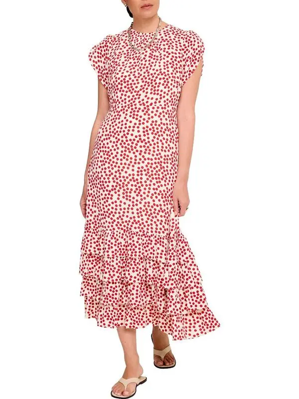Mint Velvet Polka Dot Ruffle Midi Dress - Red