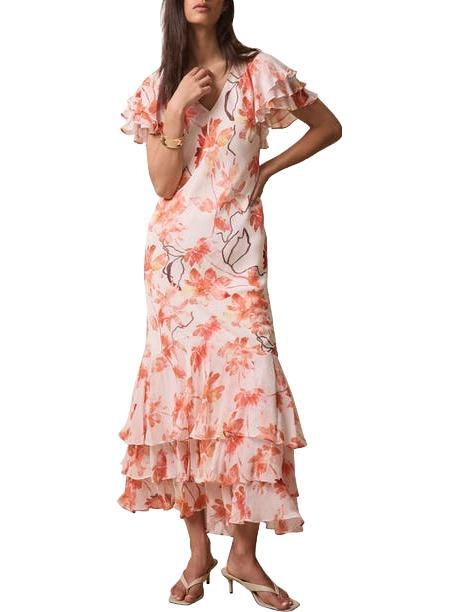 Mint Velvet Floral Ruffled Midi Dress - Pink