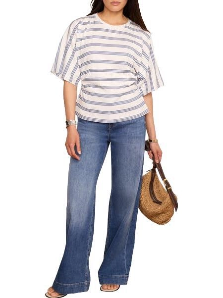 Mint Velvet Cotton Stripe Batwing T-shirt - Blue