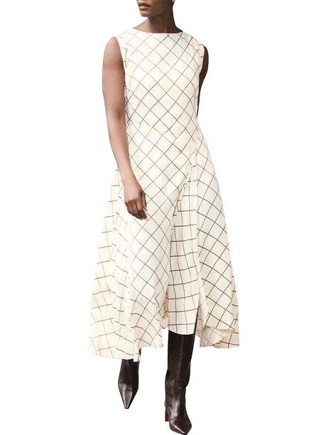 Mint Velvet Sleeveless Checked Midi Dress - Cream