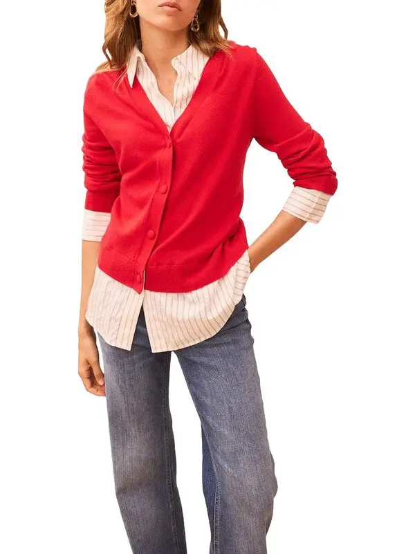 Mint Velvet Cotton Blend Layered Knit Shirt - Red