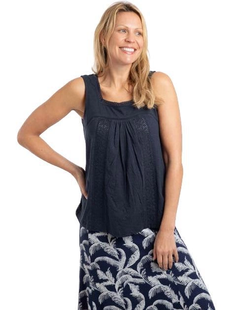 WEIRD FISH Chelle Square Neck Jersey Vest - Navy