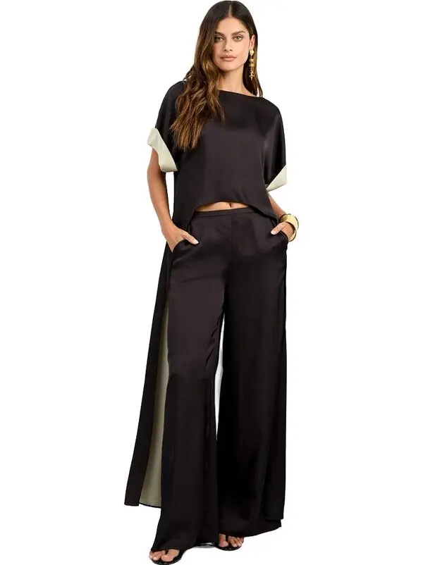 Trina Turk Mattiah Satin Top With Maxi Train - Black