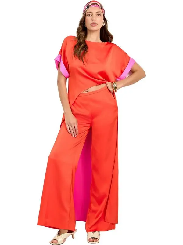 Trina Turk Mattiah Satin Top With Maxi Train - Red