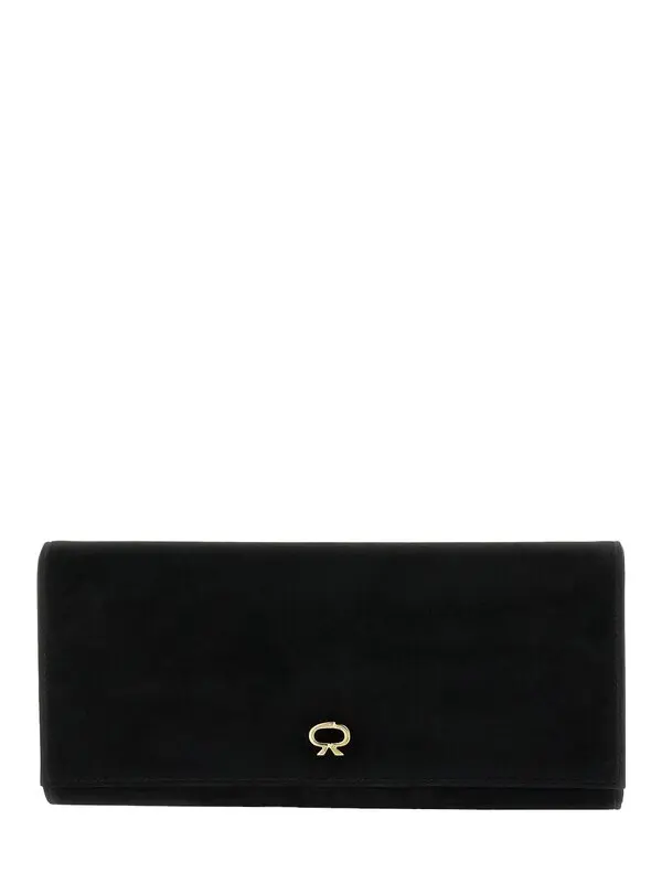 GIANVITO ROSSI Monica Suede Clutch With Ribbon Clasp And Chain Strap - Black Suede