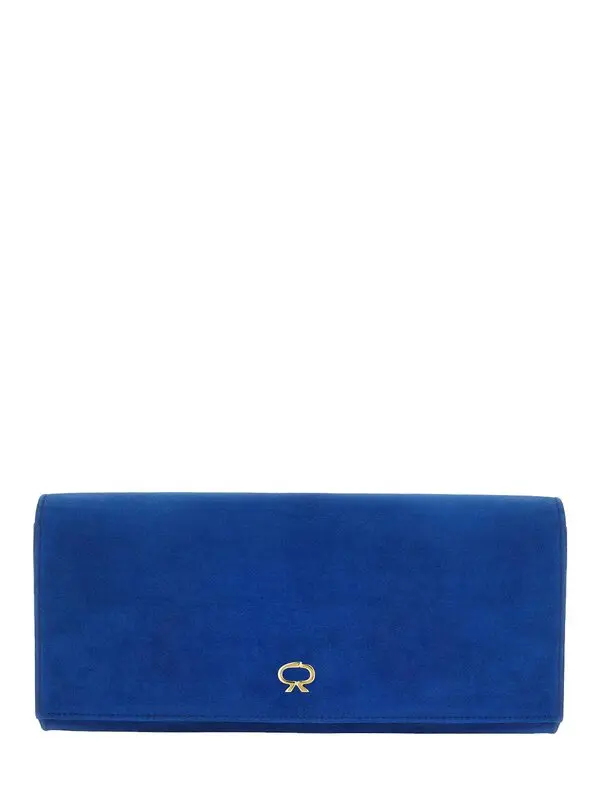 GIANVITO ROSSI Monica Suede Clutch With Ribbon Clasp And Chain Strap - Blue Suede