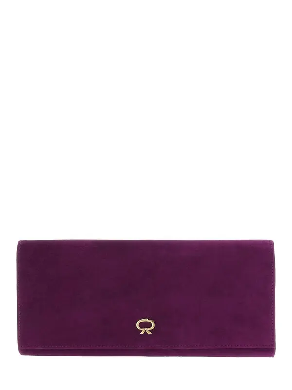 GIANVITO ROSSI Monica Suede Clutch With Ribbon Clasp And Chain Strap - Purple Suede