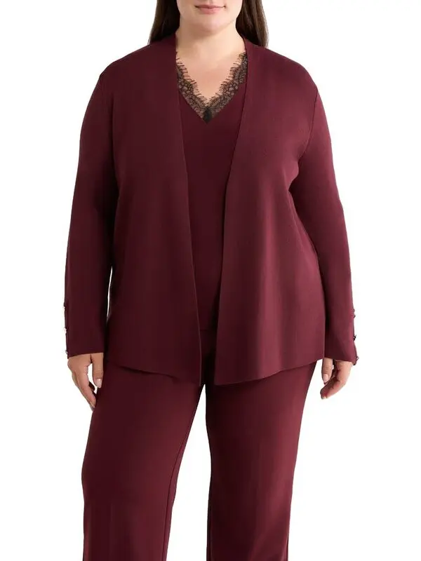 Anne Klein Open Front Cardigan With Button Cuffs - Barolo