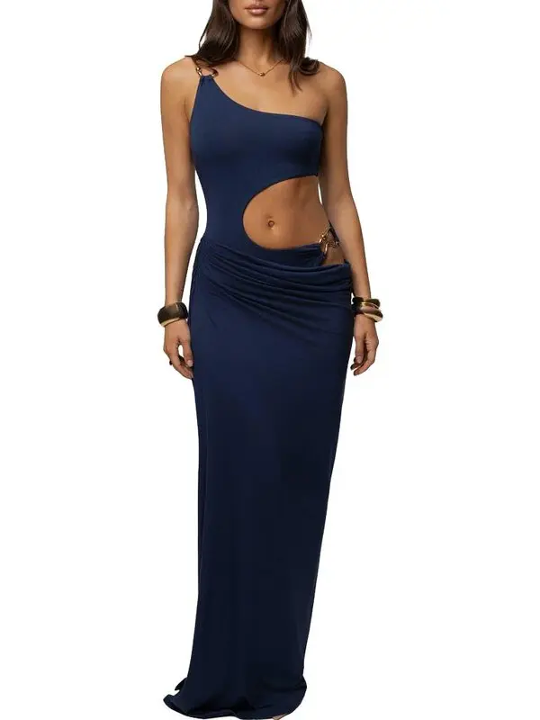 JLUXLABEL Valentina One-shoulder Cutout Maxi Dress - Navy