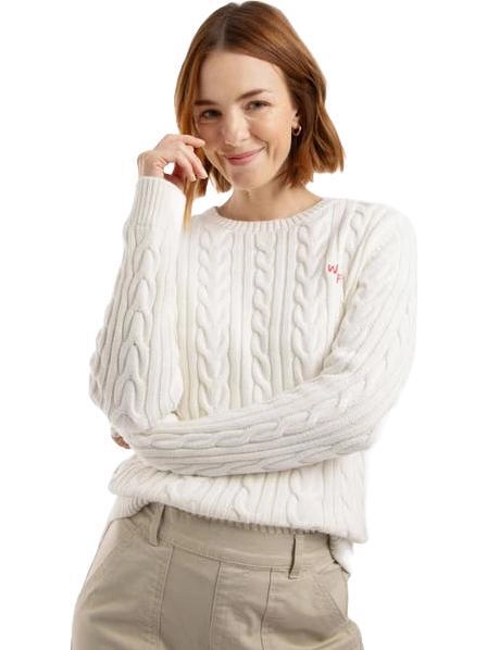 WEIRD FISH Amberise Crew Neck Cable Knit Jumper - Light Cream