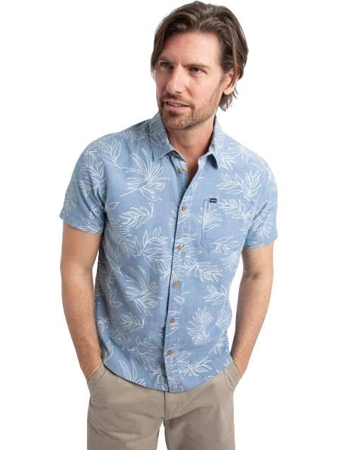 WEIRD FISH Russell Printed Short Sleeve Shirt - Denim