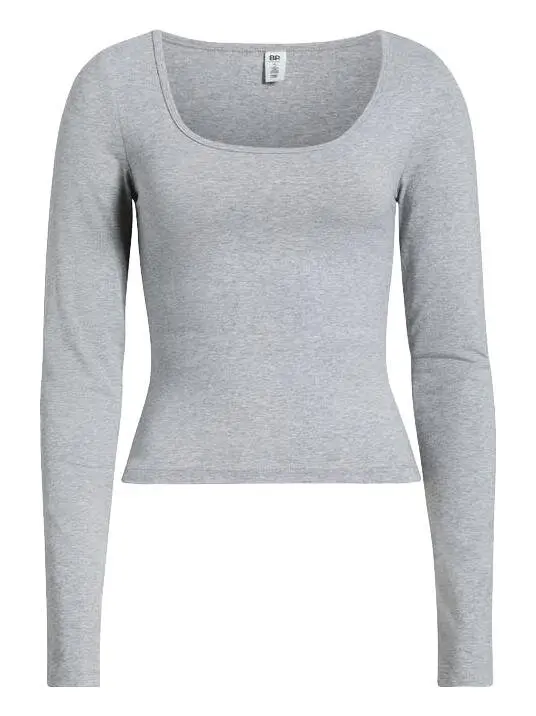 Bp. Deep Scoop Neck Long Sleeve Cotton Blend Tee - Grey Soft Heather