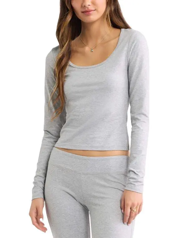 Bp. Deep Scoop Neck Long Sleeve Cotton Blend Tee - Grey Soft Heather