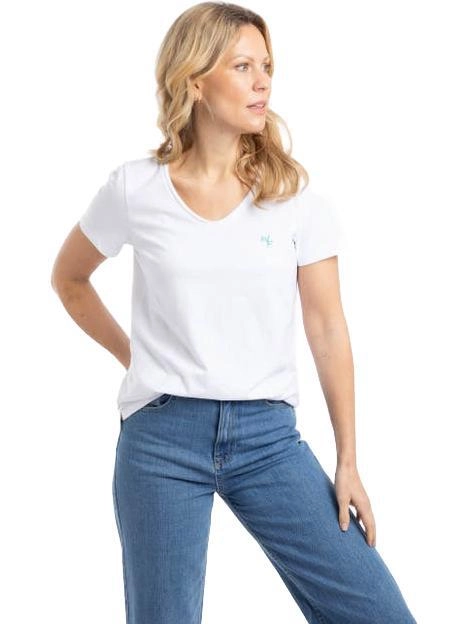 WEIRD FISH Hailey V-neck T-shirt With Slub Texture And Embroidered Logo - White