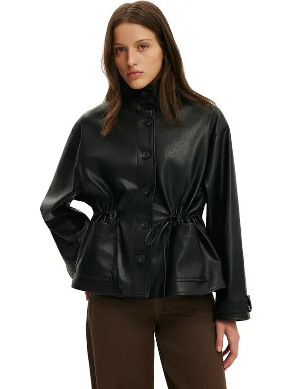 COTTONON Eli Faux Leather Parka - Black