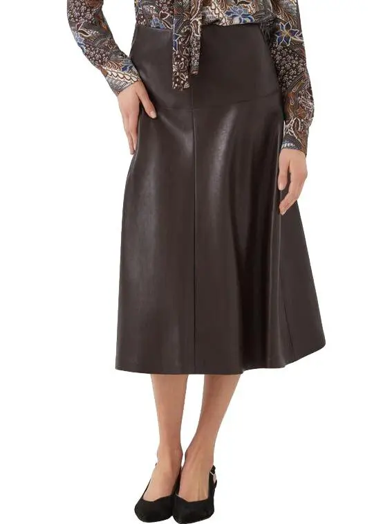 Karen Kane Faux Leather A-line Midi Skirt - Chocolate