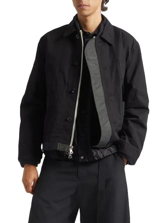 Sacai Reversible Nylon Twill & Ripstop Jacket - Black/dark Khaki