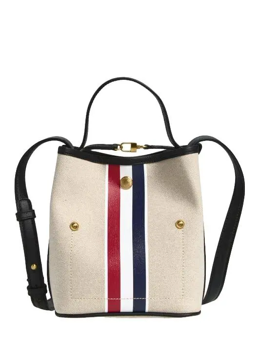 Thom Browne Stripe Cotton Canvas Bucket Bag - Black