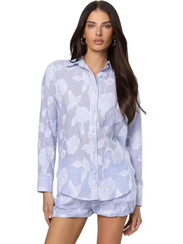 Generation Love Malinda Floral Stripe Shirt - Light Blue/white