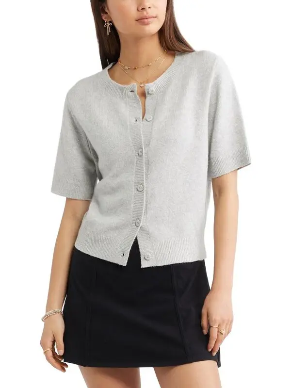 Bp. Short Sleeve Crewneck Cardigan - Grey Soft Heather
