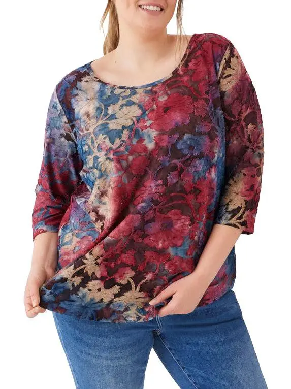 Karen Kane Floral Burnout Shirttail Top - Wine