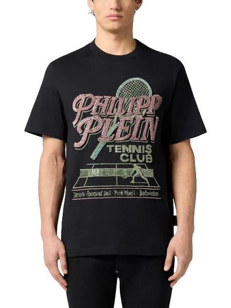 Philipp Plein Round Neck T-shirt Tennis Club Strass - Black