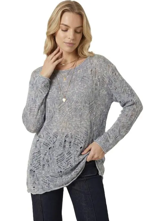 MODENAIRE Open Knit Pullover Sweater With Distressed Texture - Blue