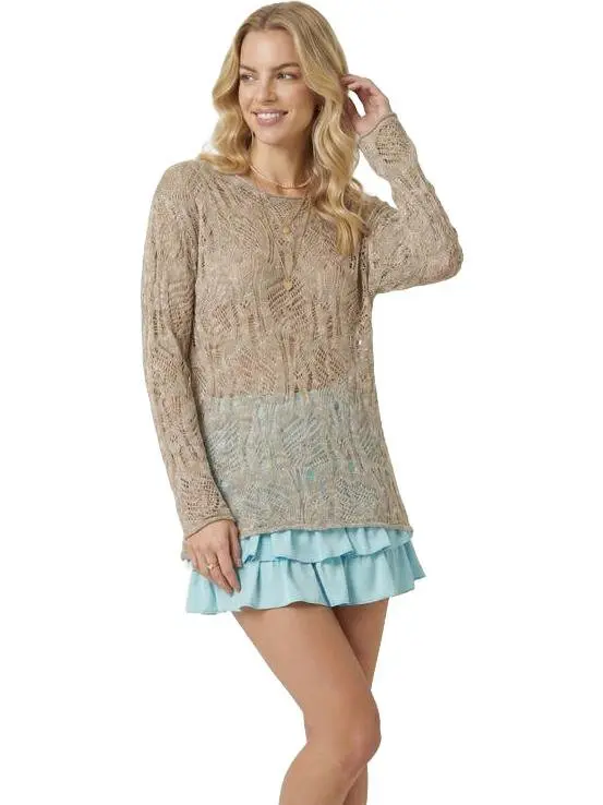 MODENAIRE Open Knit Pullover Sweater With Distressed Texture - Gray