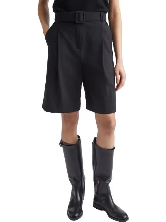 Eleventy Belted Stretch Virgin Wool Shorts - 22 Black