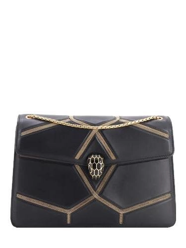BVLGARI Glam Rebel Serpenti Forever Shoulder Bag Chain Embellished Quilted Leather Medium - Black
