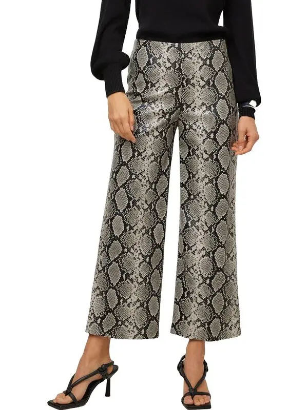 Fifteen Twenty Snakeskin Embossed Faux Leather Cropped Wide Leg Pants - Print