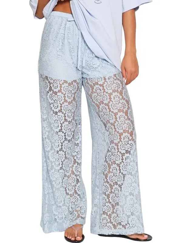 PETAL & PUP Tia Lace Wide Leg Pants - Light Blue