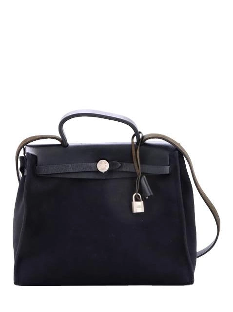 Hermès Herbag Toile And Leather Pm - Black
