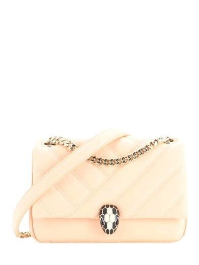 BVLGARI Serpenti Cabochon Shoulder Bag Diagonal Quilted Leather Small - White