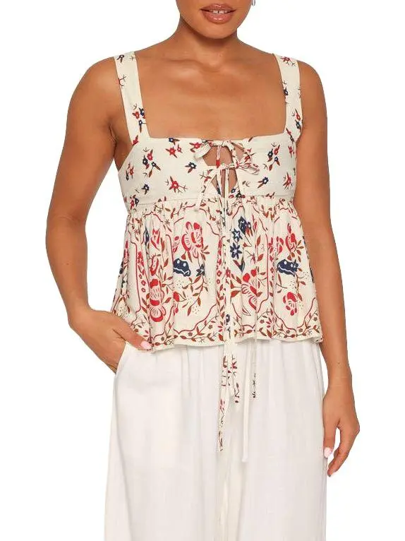 PETAL & PUP Ronnie Top With Square Neck And Front Tie Detail - Cream