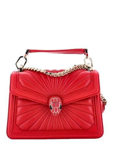 BVLGARI Serpenti Diamond Blast Shoulder Bag Quilted Leather Mini - Red