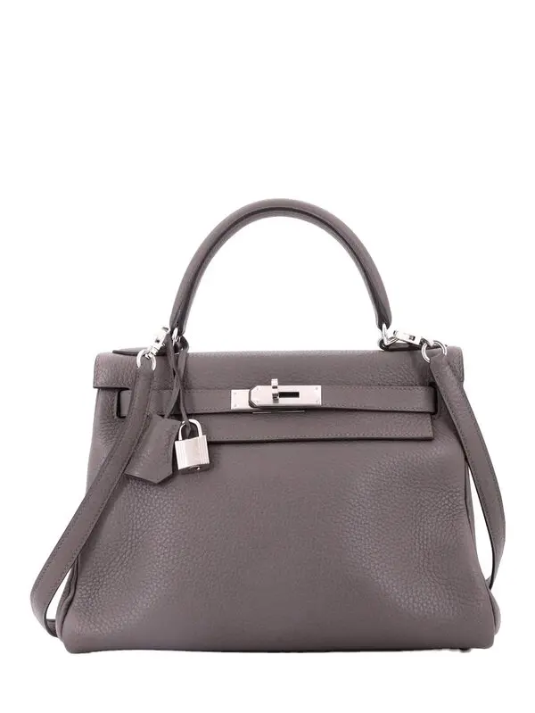 Hermès Kelly Handbag Clemence With Palladium Hardware 28 - Grey