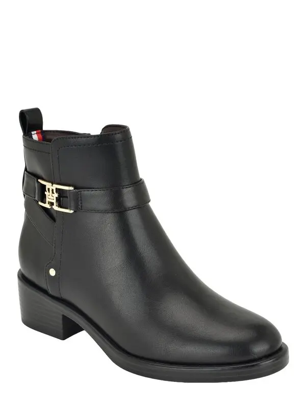 Tommy Hilfiger Idala Faux Leather Block Heel Bootie - Black